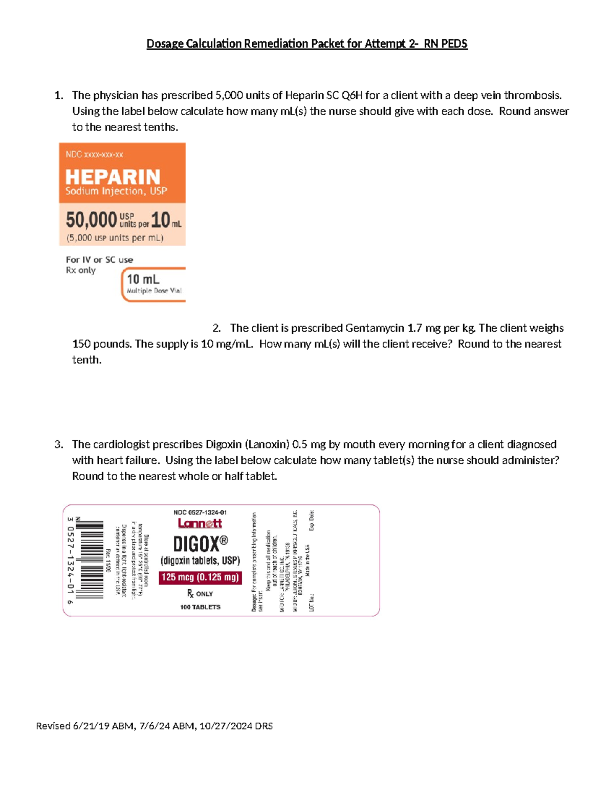 Dosage Calculation Remediation Packet Attempt 2 - RN Peds 2 - Studocu