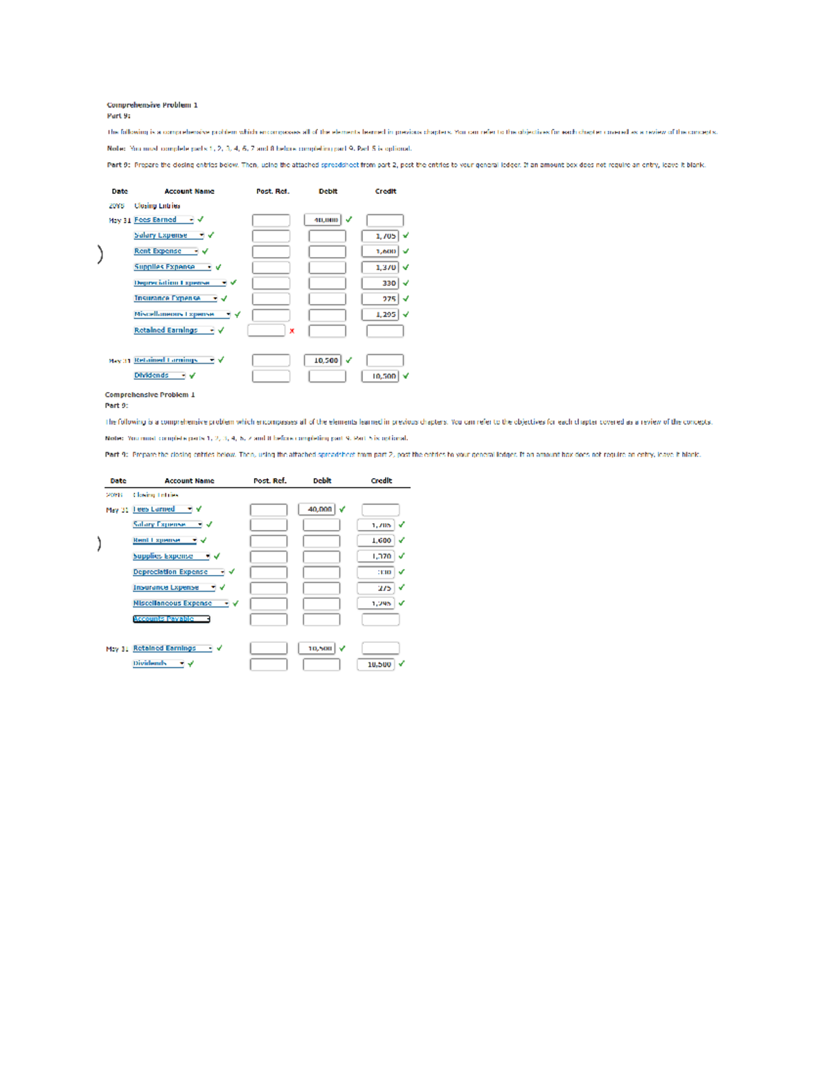 Comprehensive Problem 1 Part 9: Closing Entries & Financial Statements ...