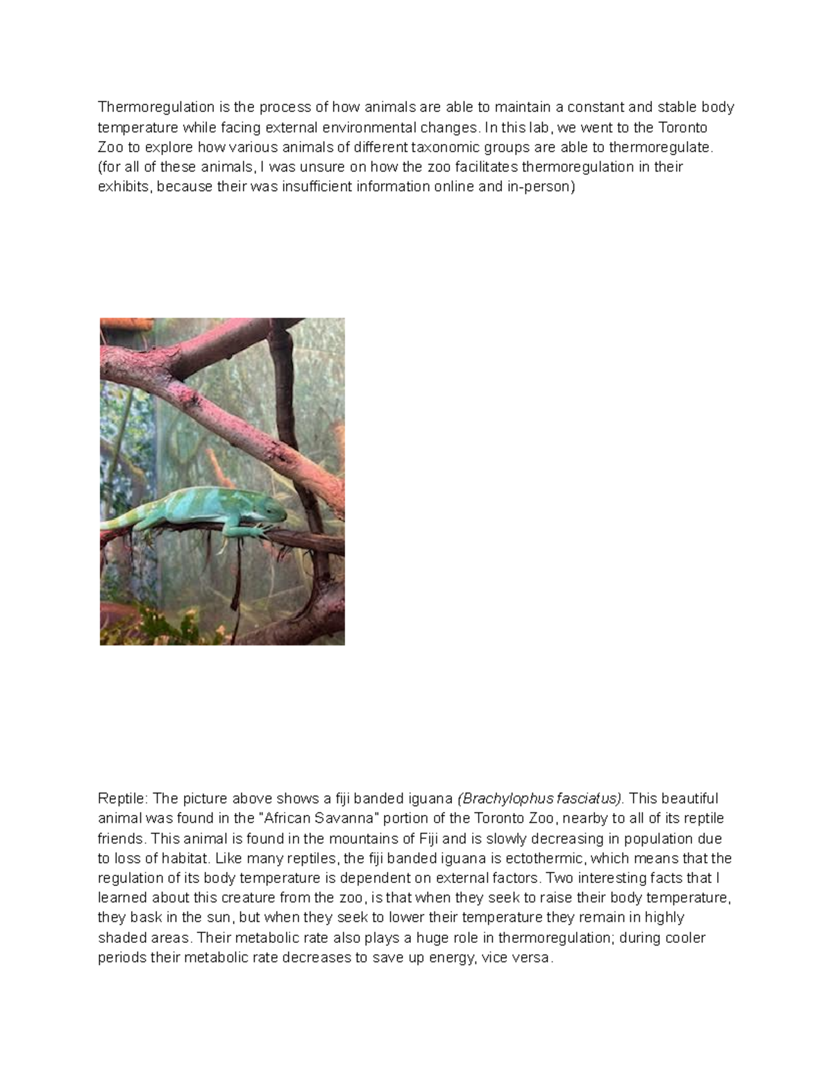 Thermoregulation Lab 4 - Thermoregulation is the process of how animals ...