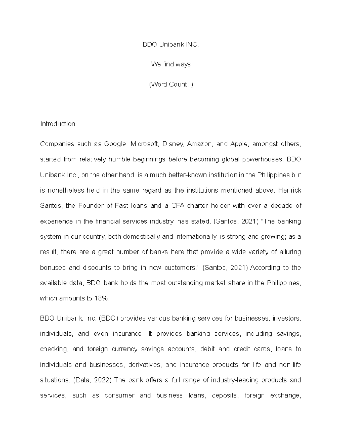 BDO-Unibank Inc.: Comprehensive Overview and Historical Insights - Studocu