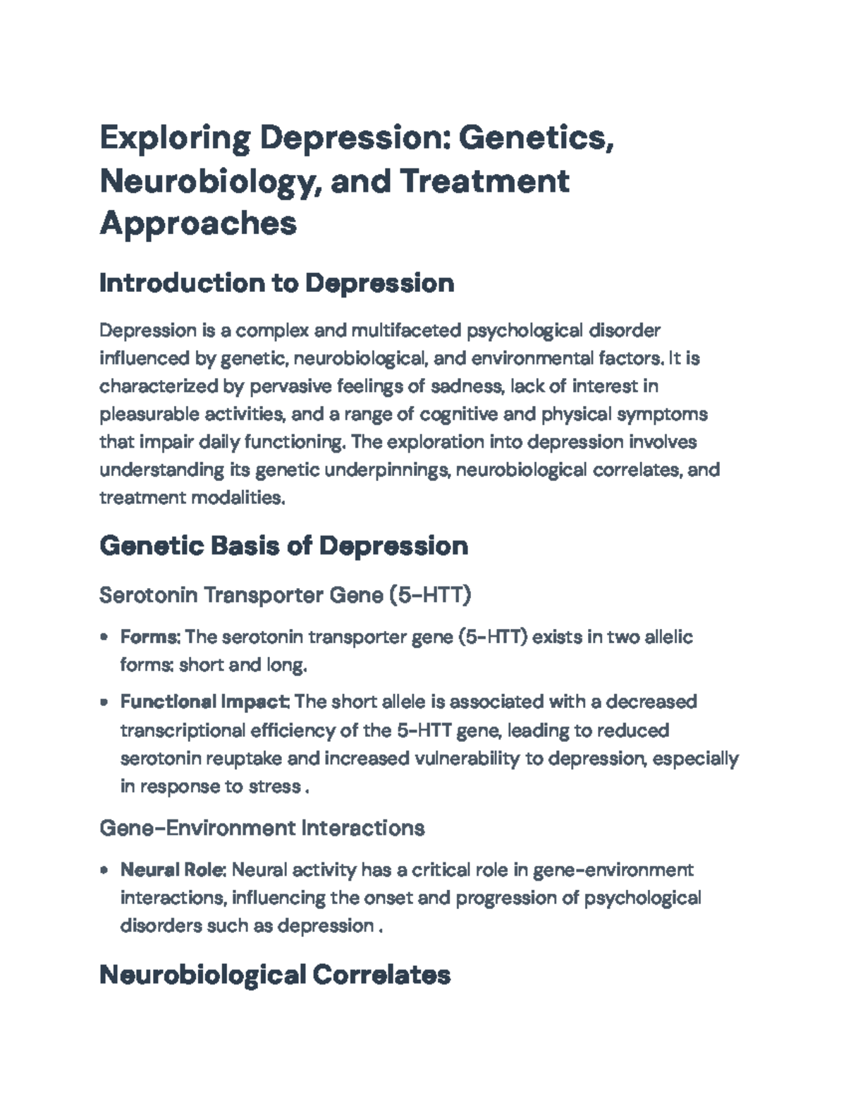 Exploring Depression: Genetics, Neurobiology, and Treatment Approaches ...