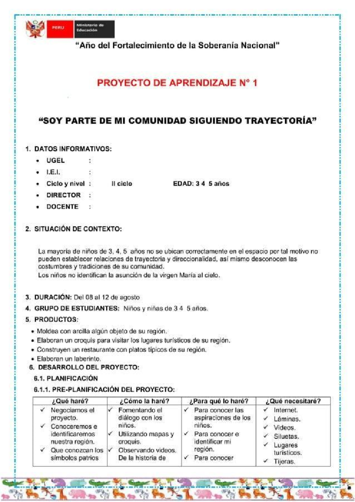 Informe Inicial de Aprendizaje: Proyecto de Comunidad para Niños de 3 a ...