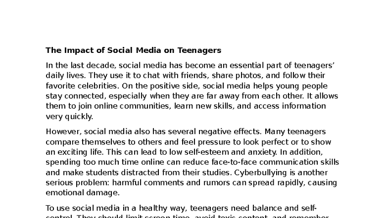 The Impact of Social Media on Teenagers - They use it to chat with ...