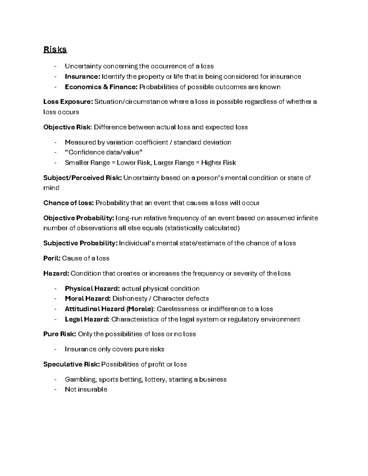 Understanding Risks and Risk Management Techniques in Insurance (ECO ...