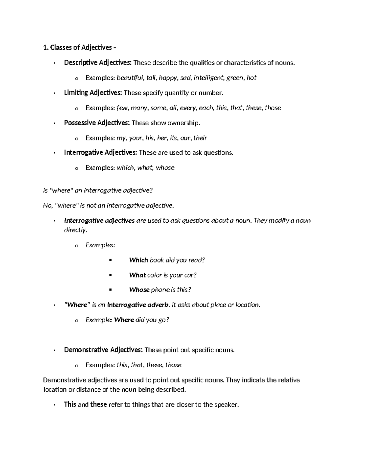 ENG5-Adjectives - ADJECTIVES AND TYPES - 1. Classes of Adjectives ...
