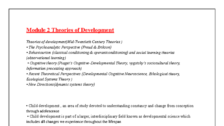 Module 2: Theories of Development - Psychoanalytic, Behaviorism, and ...