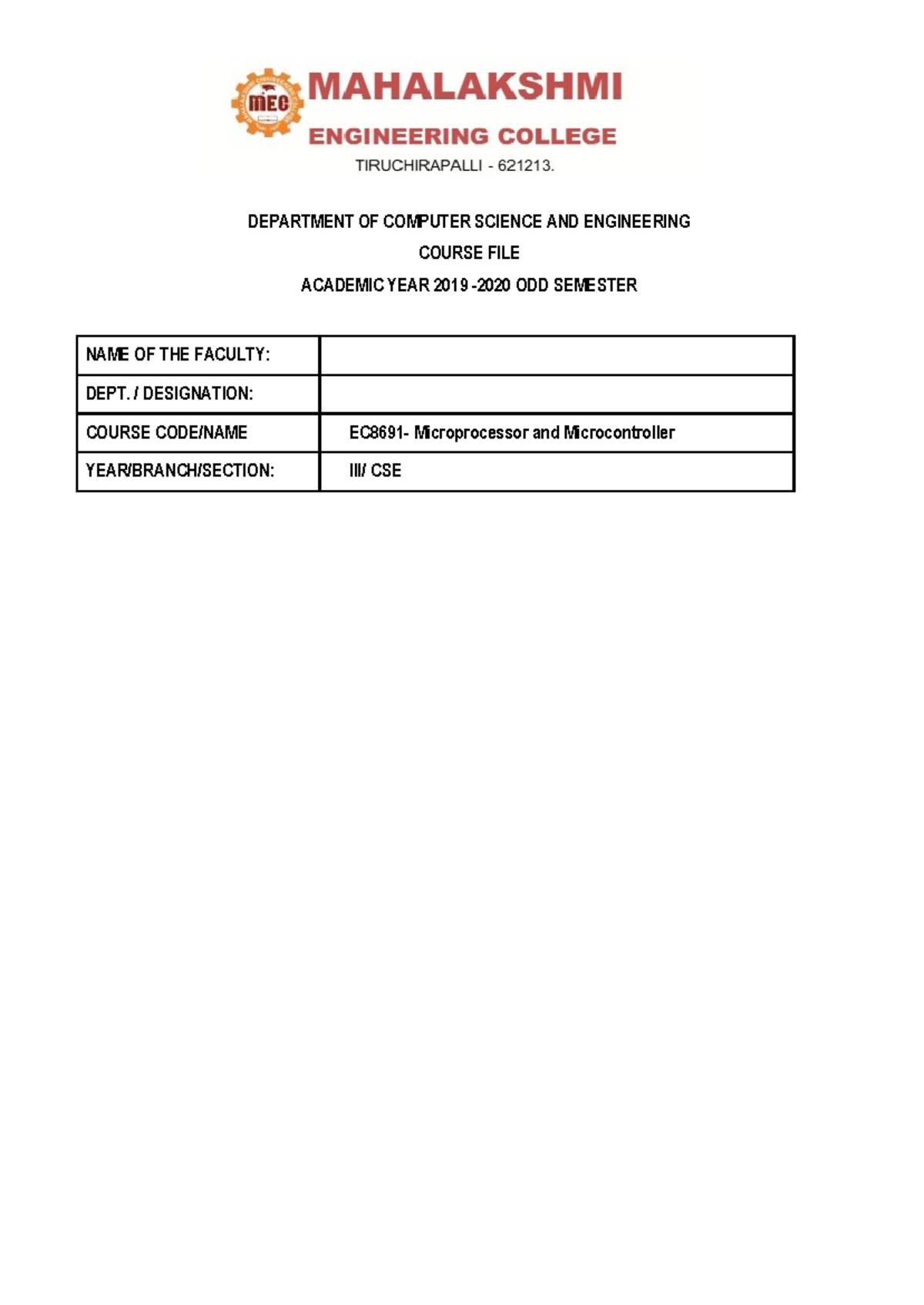 EC8691 Course File: Microprocessor and Microcontroller Overview - Studocu