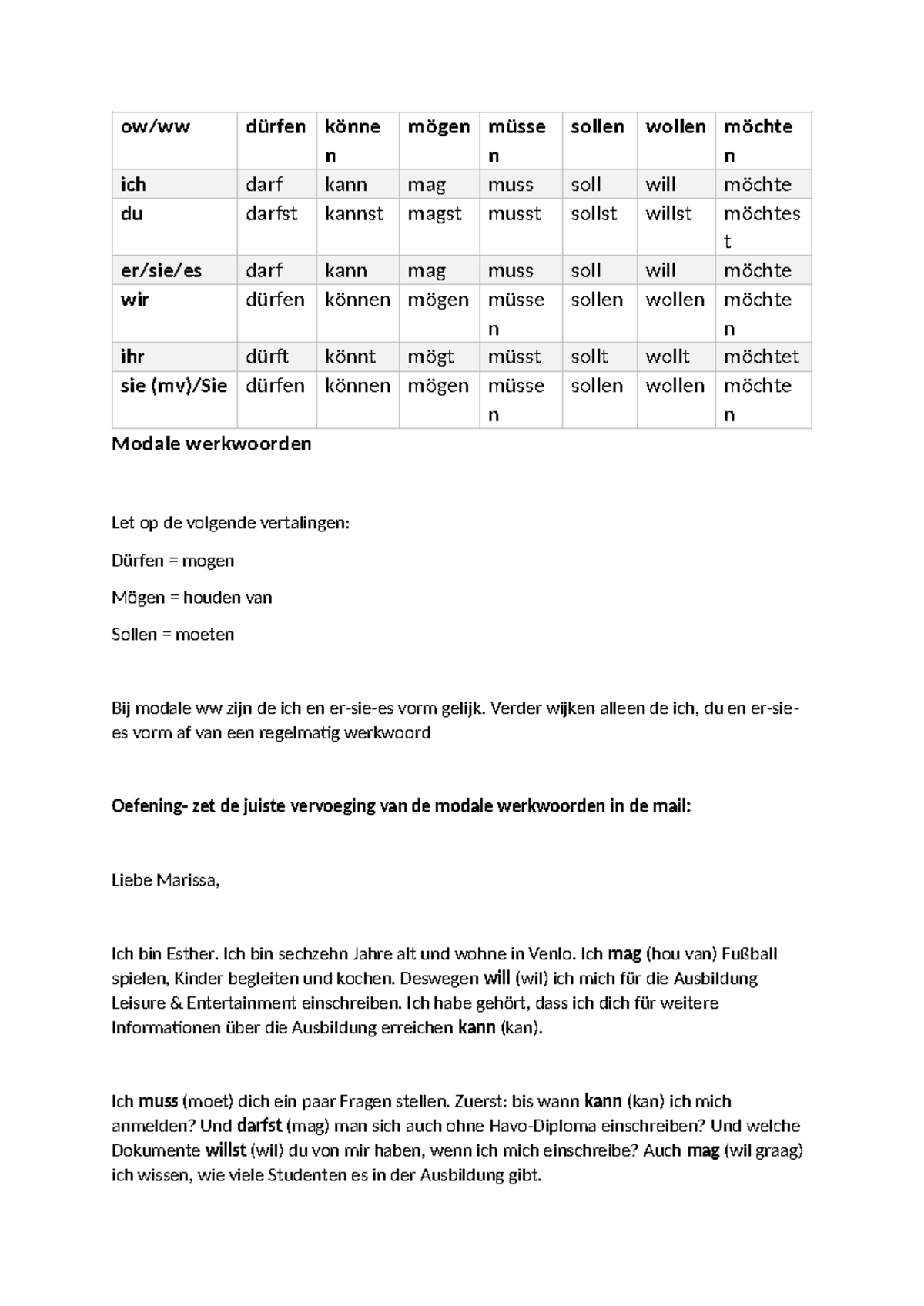 Duits Modale Werkwoorden: Oefenbrief & Michelstonen - Studeersnel