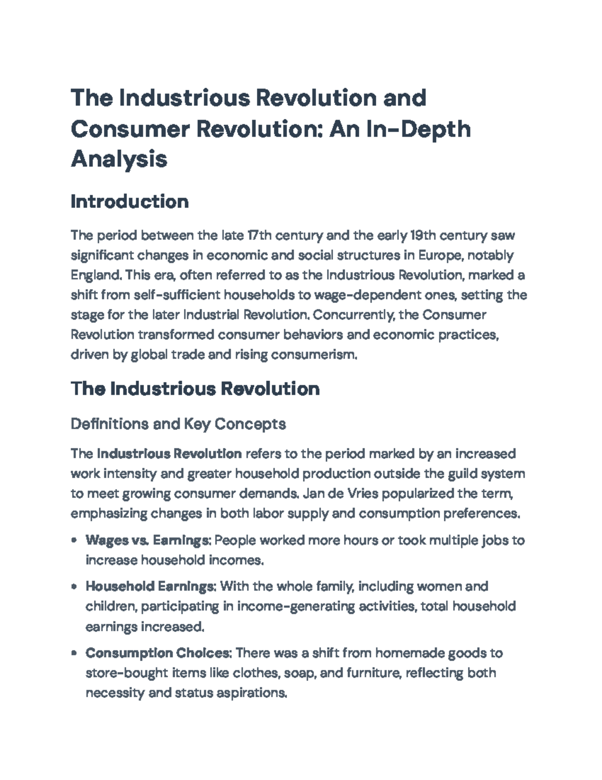 In-Depth Analysis of the Industrious & Consumer Revolutions (HIST 101 ...
