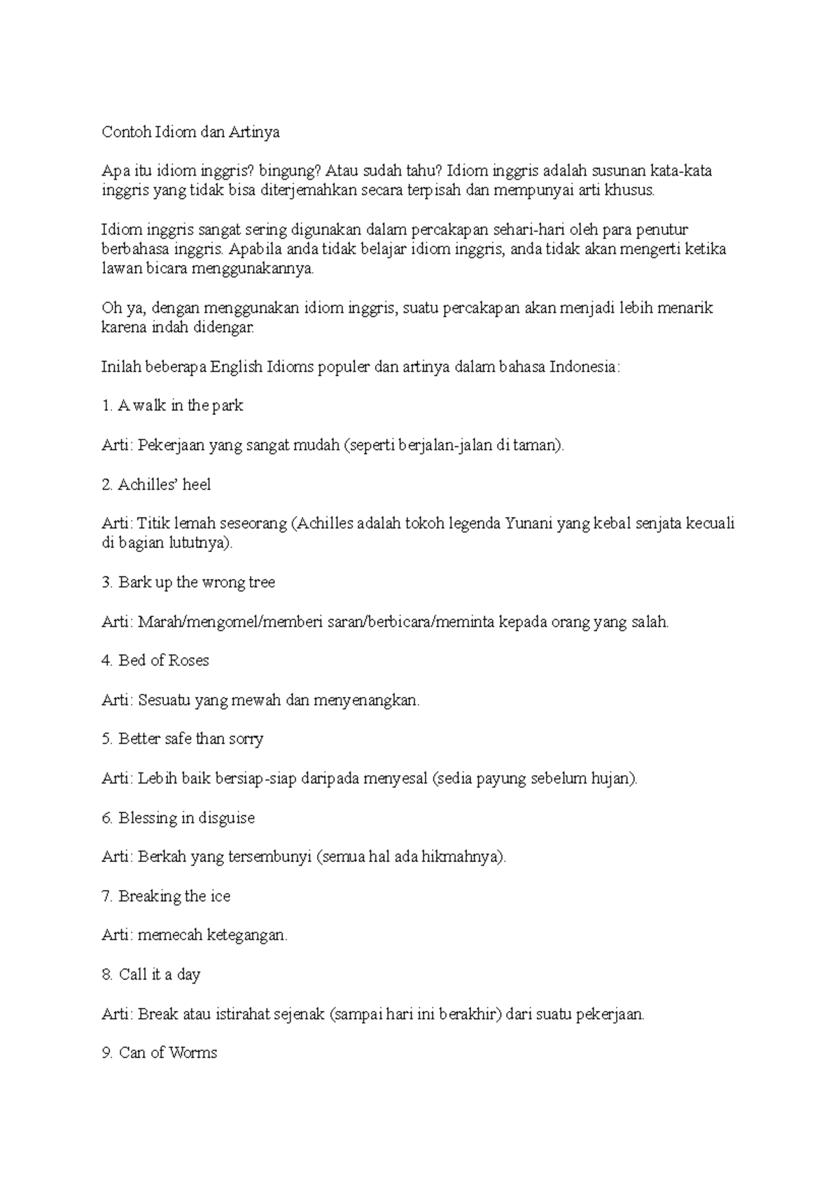 Idiom Populer dalam Bahasa Inggris dan Arti dalam Bahasa Indonesia ...