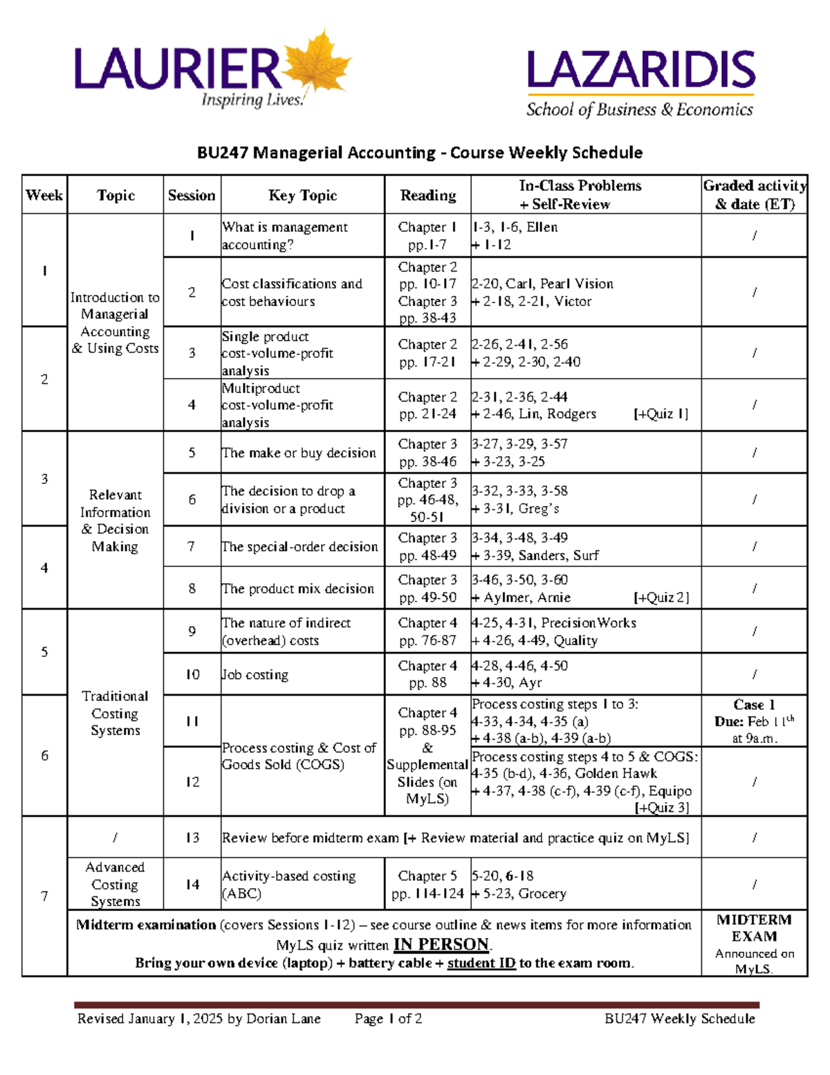 BU247 Weekly Schedule Winter 2025 - Revised January 1, 2025 by Dorian ...
