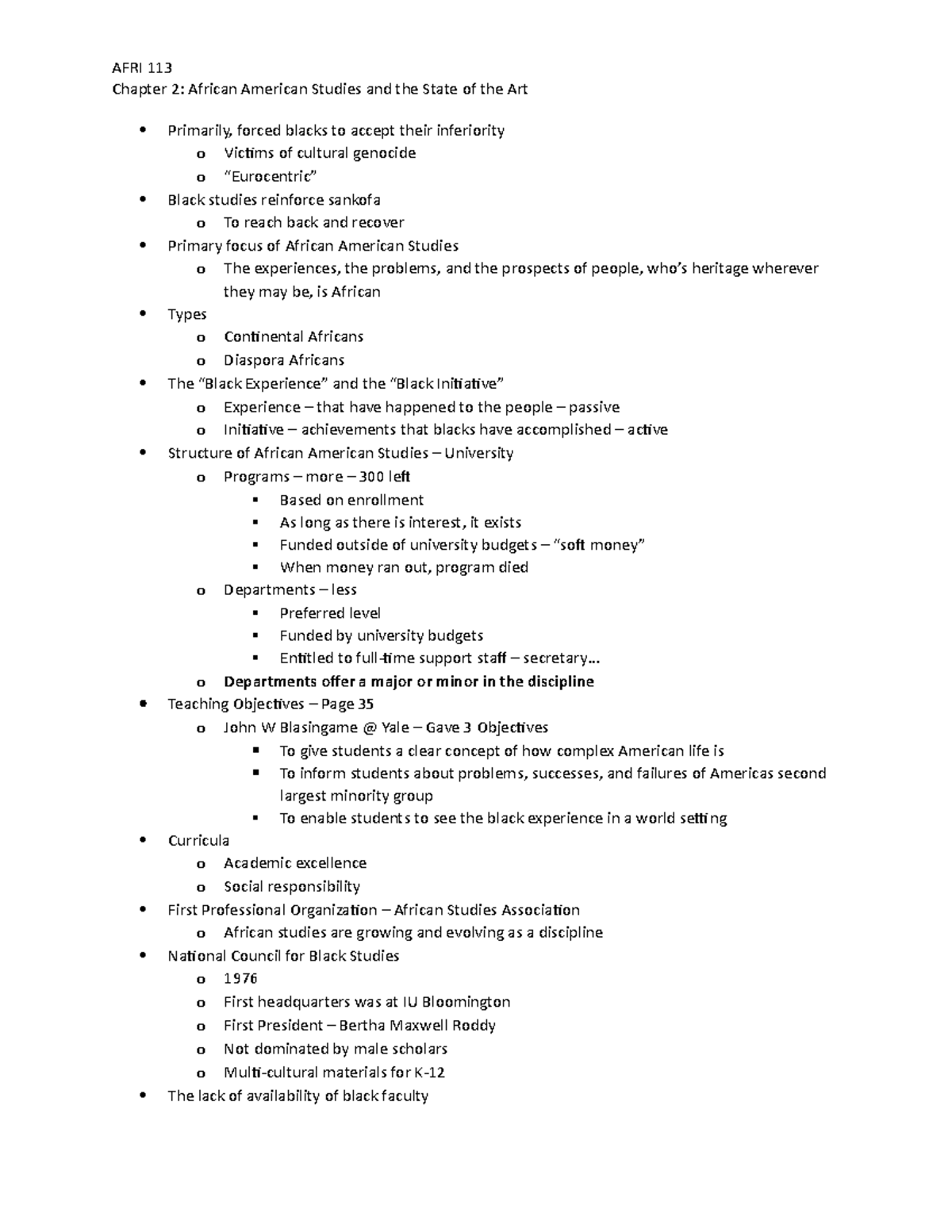 AFRI 113 Chapter 2: Insights into African American Studies - Studocu