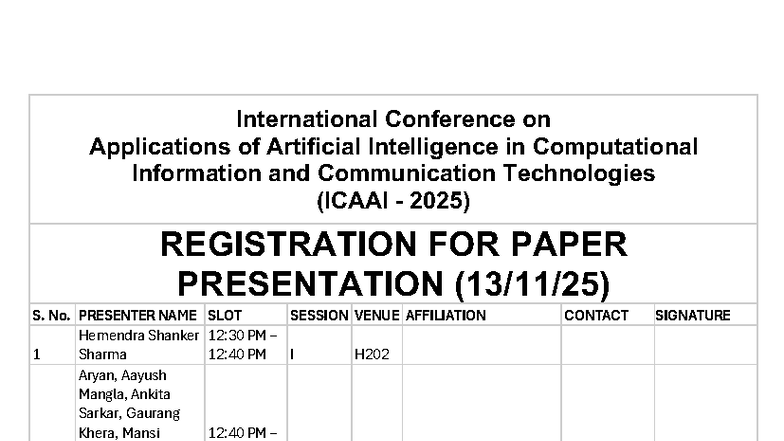 ICAAI - 2025: Registration for Paper Presentation & Attendees - Studocu