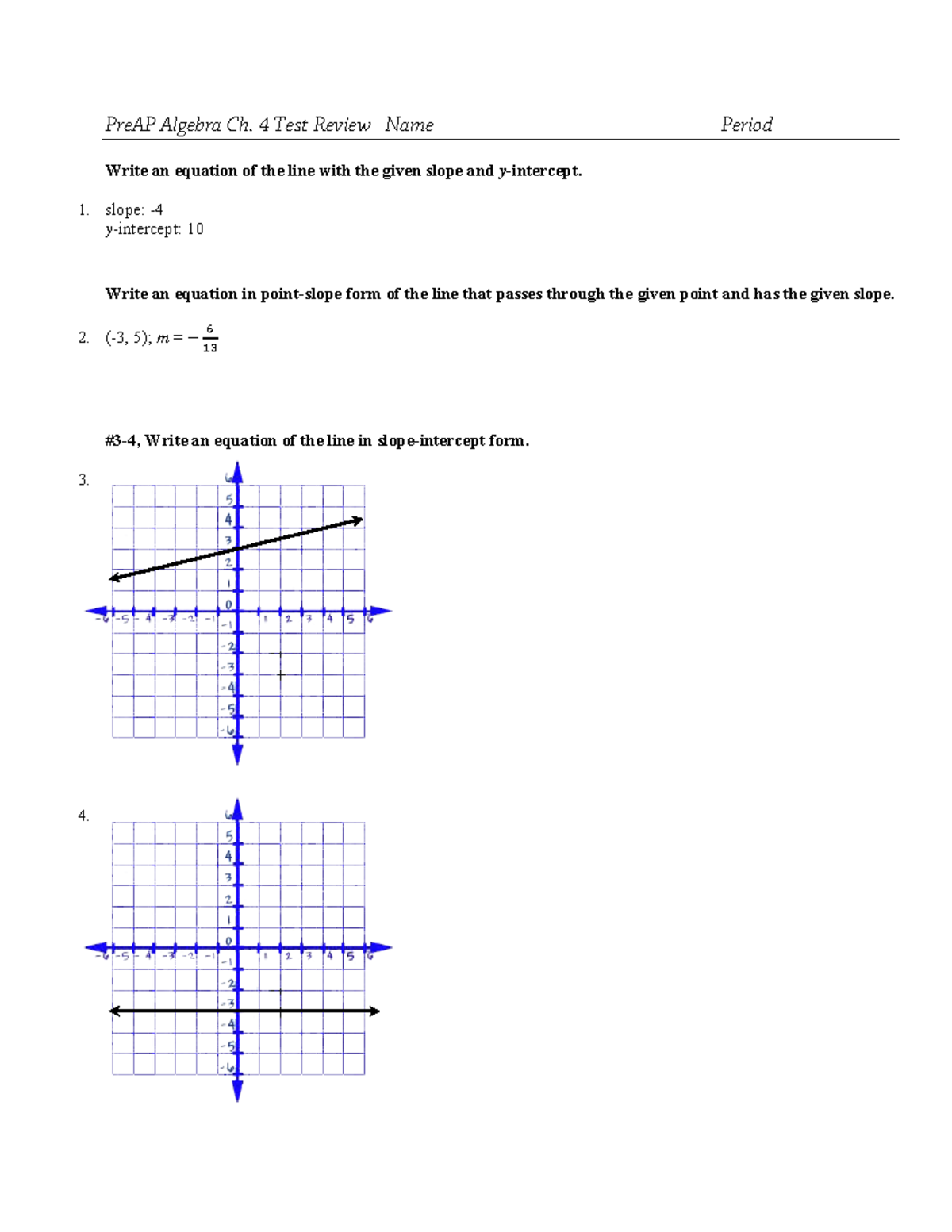PreAP Algebra Ch. 4 Test Review and Practice Problems - Studocu