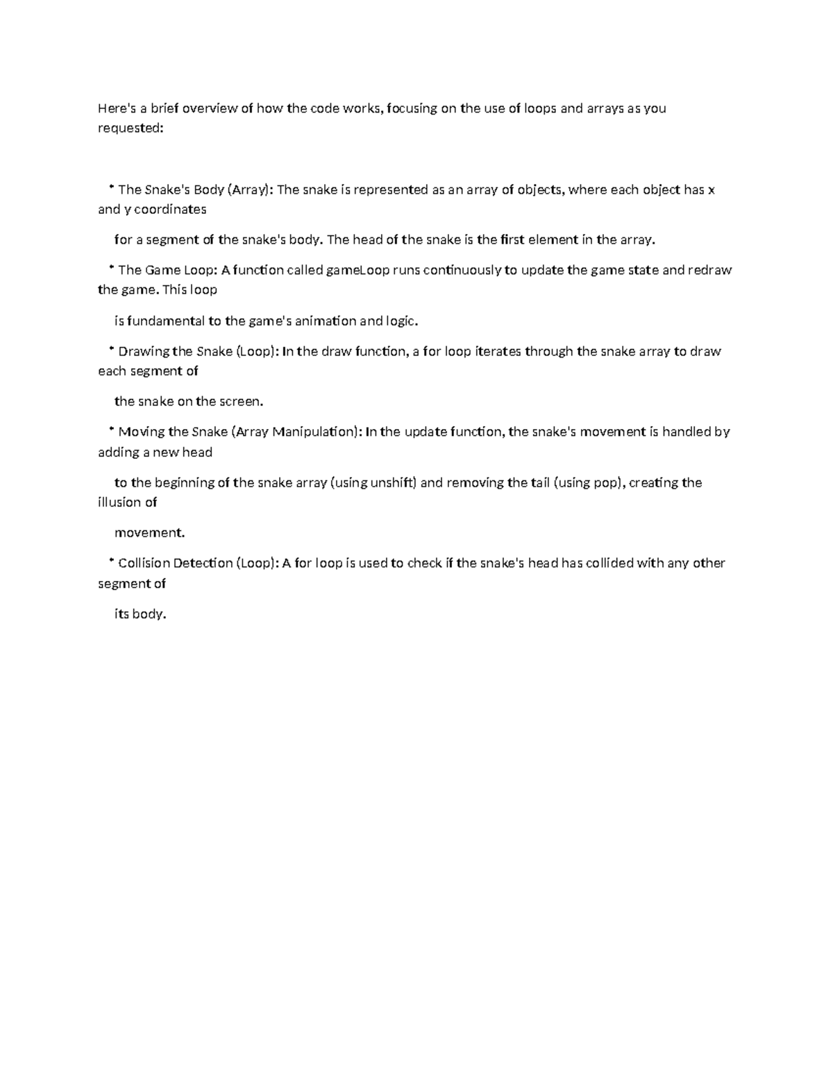 DSA 101: Overview of Snake Game Code with Loops & Arrays - Studocu