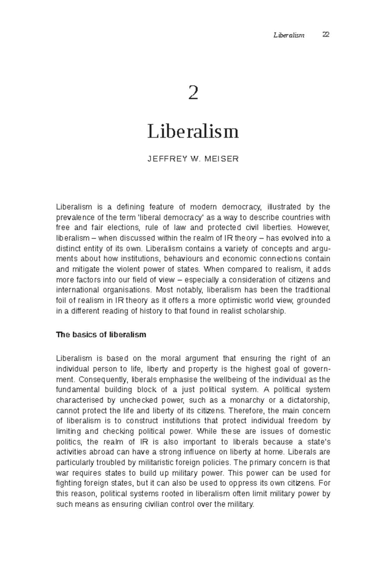 Liberalism in International Relations: A Theoretical Overview (IR 22 ...