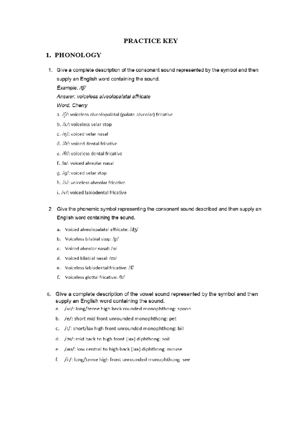 Phonology, Morphology & Syntax Practice KEY for Linguistics 101 - Studocu