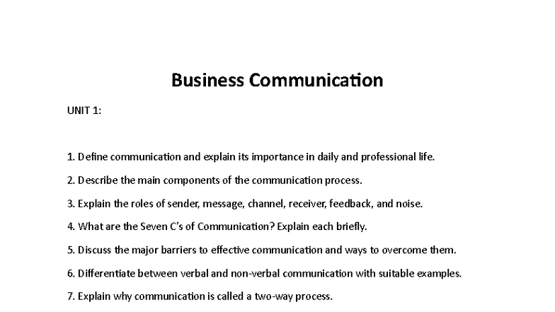 Business Communication UNIT 1 & 2: Key Concepts and Importance - Studocu
