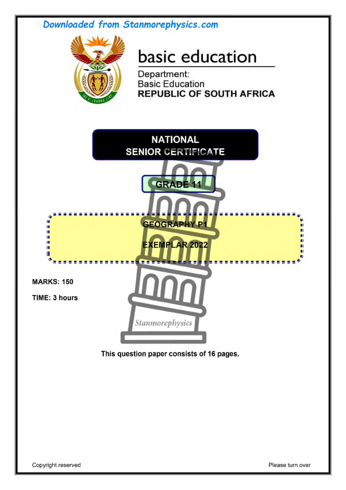 Grade 11 Geography Exemplar Paper 1 & Memo 2022 (NSC) - Studocu
