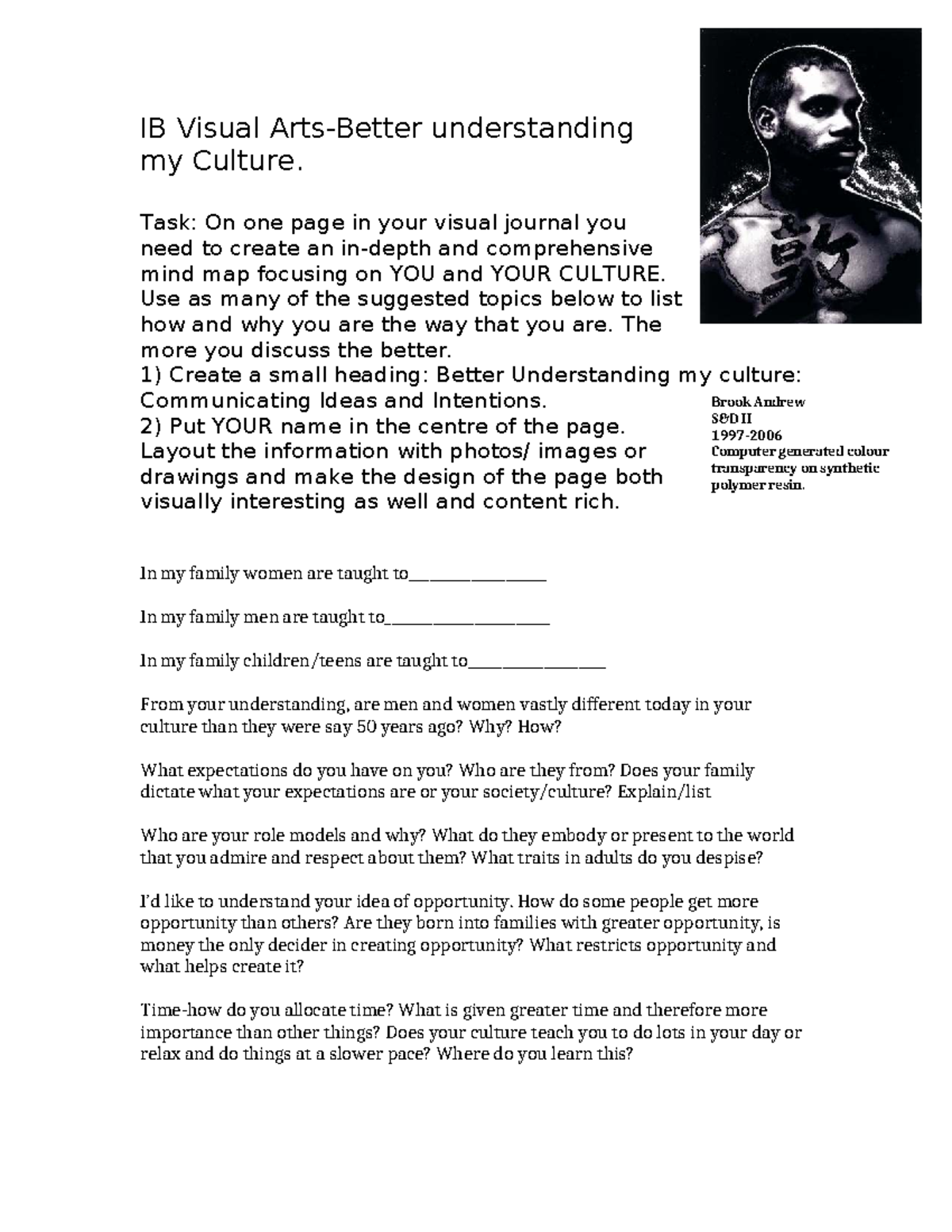 IB Visual Arts: Exploring My Culture Through Mind Mapping - Studocu