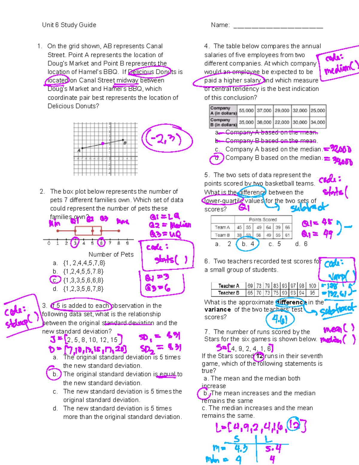 Unit 6 study guide: Exploring data analysis and statistics concepts ...