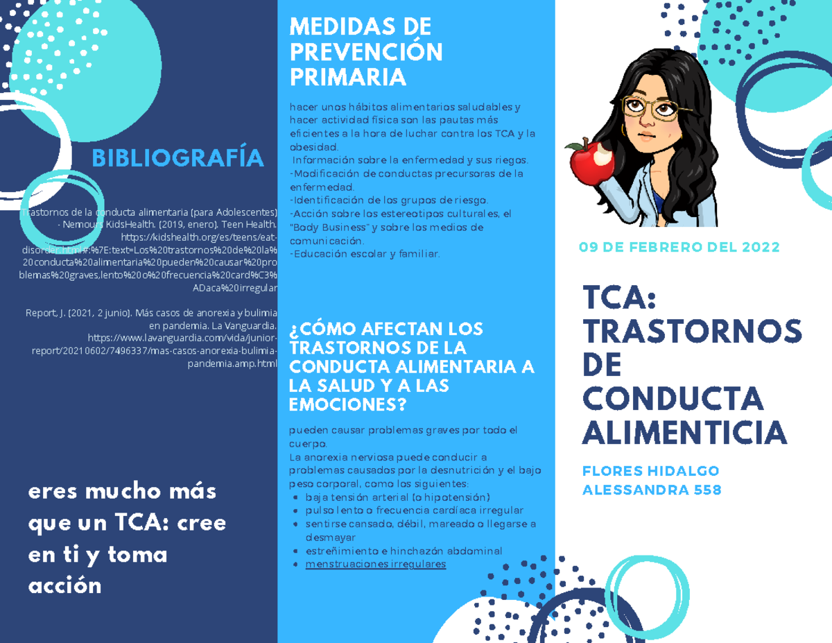 Tríptico TCA Trastorno de Comducta Alimentaria - TCA: TRASTORNOS DE CONDUCTA ALIMENTICIA FLORES ...