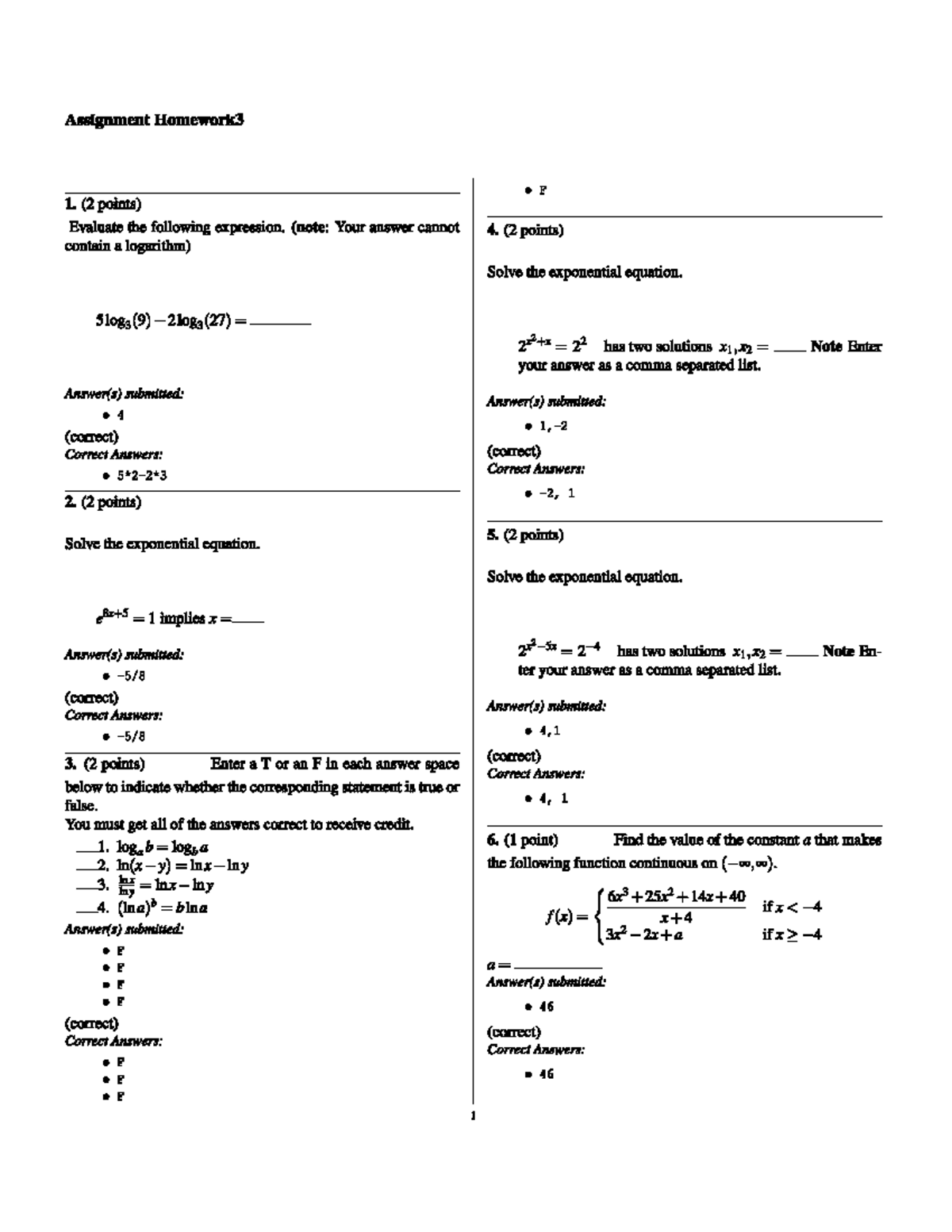 Maths HW 3 - Assignment 3 CALC 1 - Assignment Homework3 . F 1. (2 ...