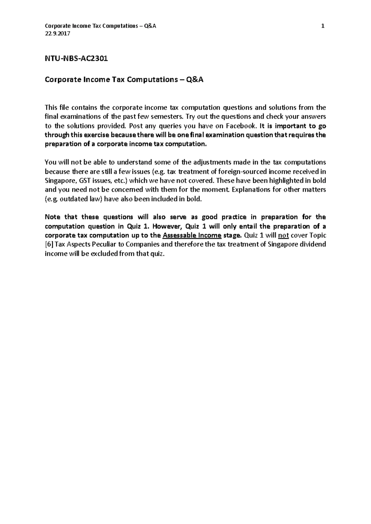 Individual Income Tax Filing Guide for Tax Residents - Form B1 - Studocu