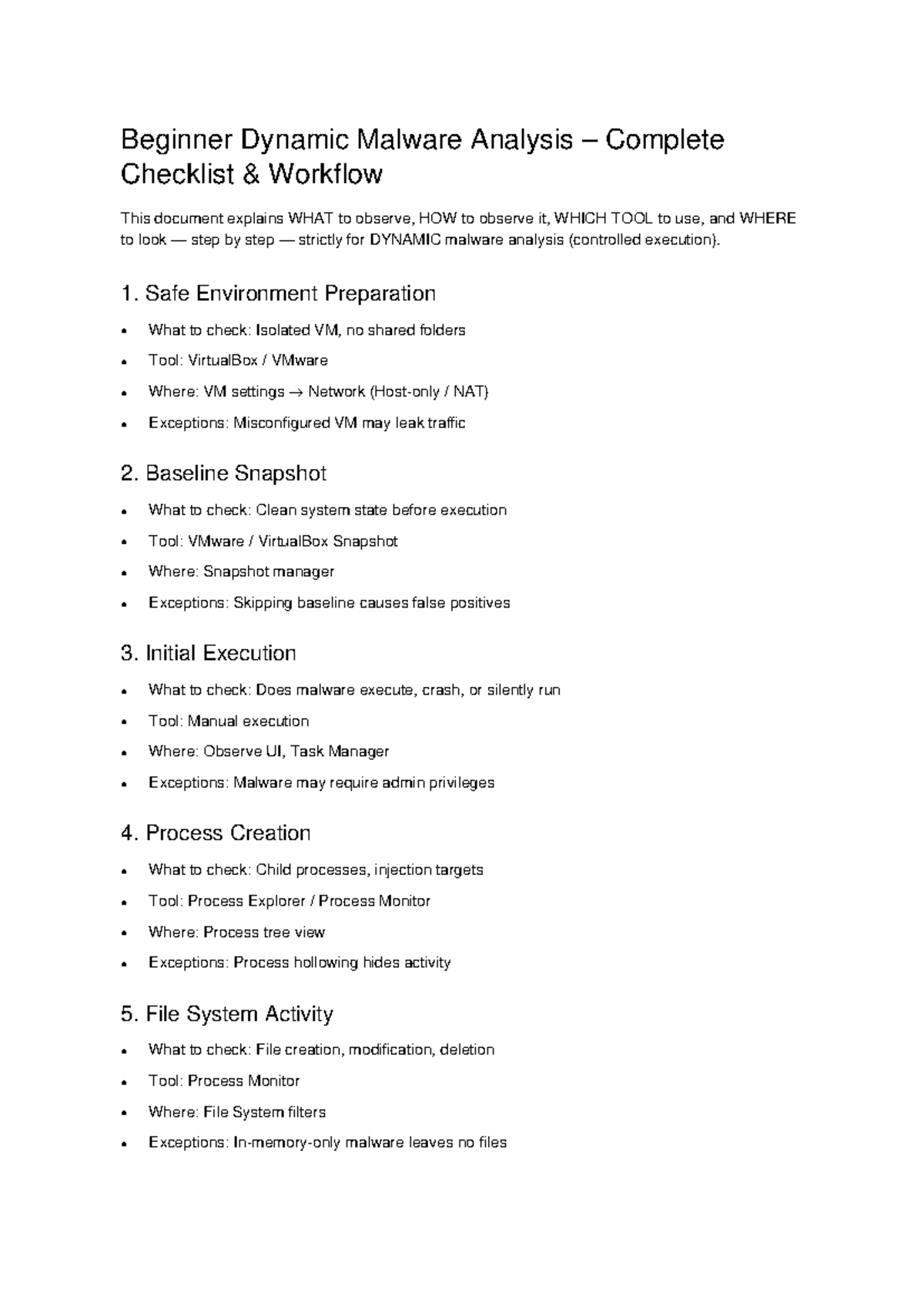 Beginner Dynamic Malware Analysis Checklist Workflow - Studocu
