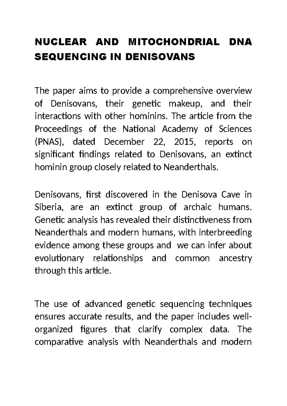 Nuclear & Mitochondrial DNA Sequencing in Denisovans: Key Insights ...