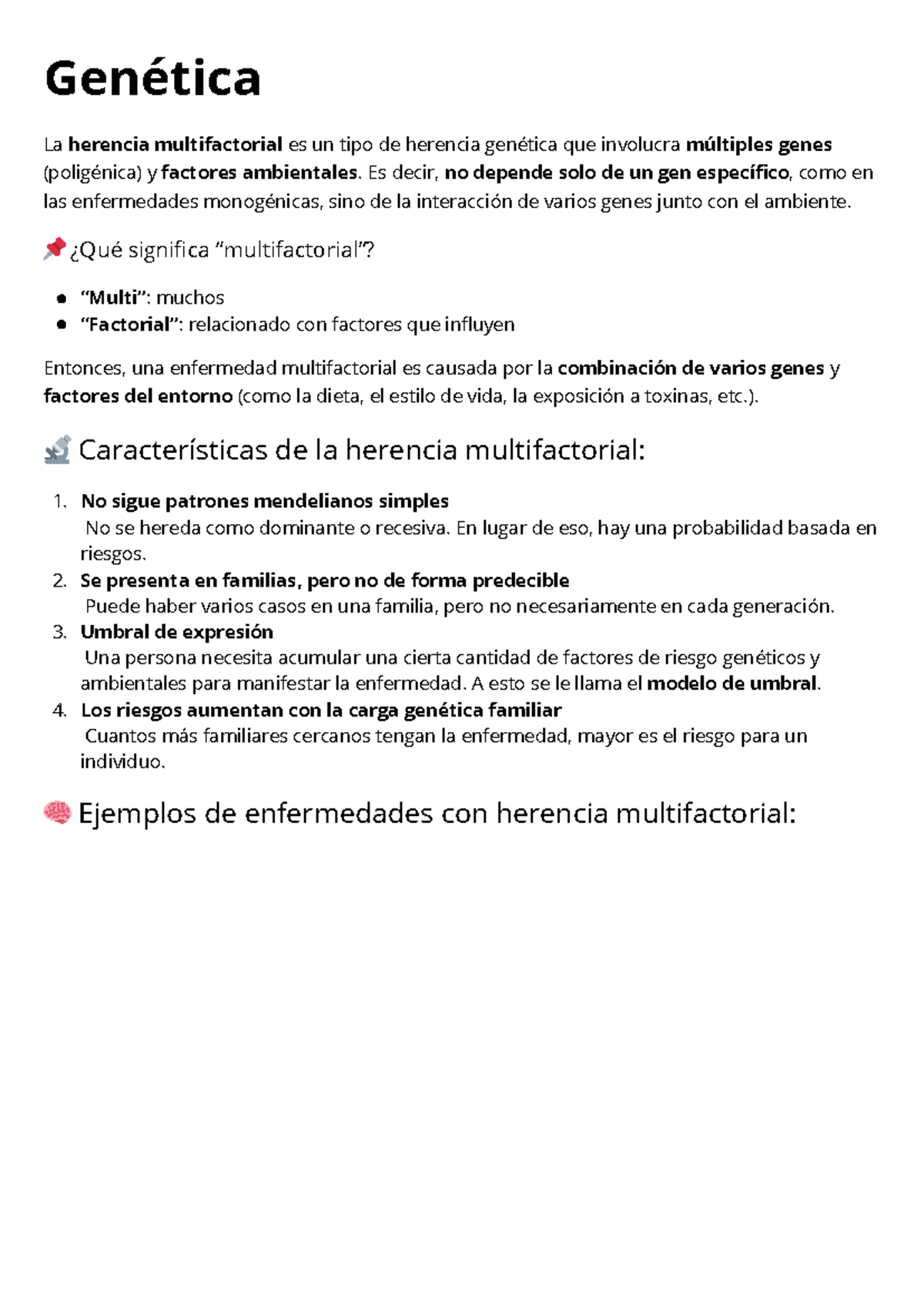 Genética 101: Herencia Multifactorial y sus Implicaciones - Studocu