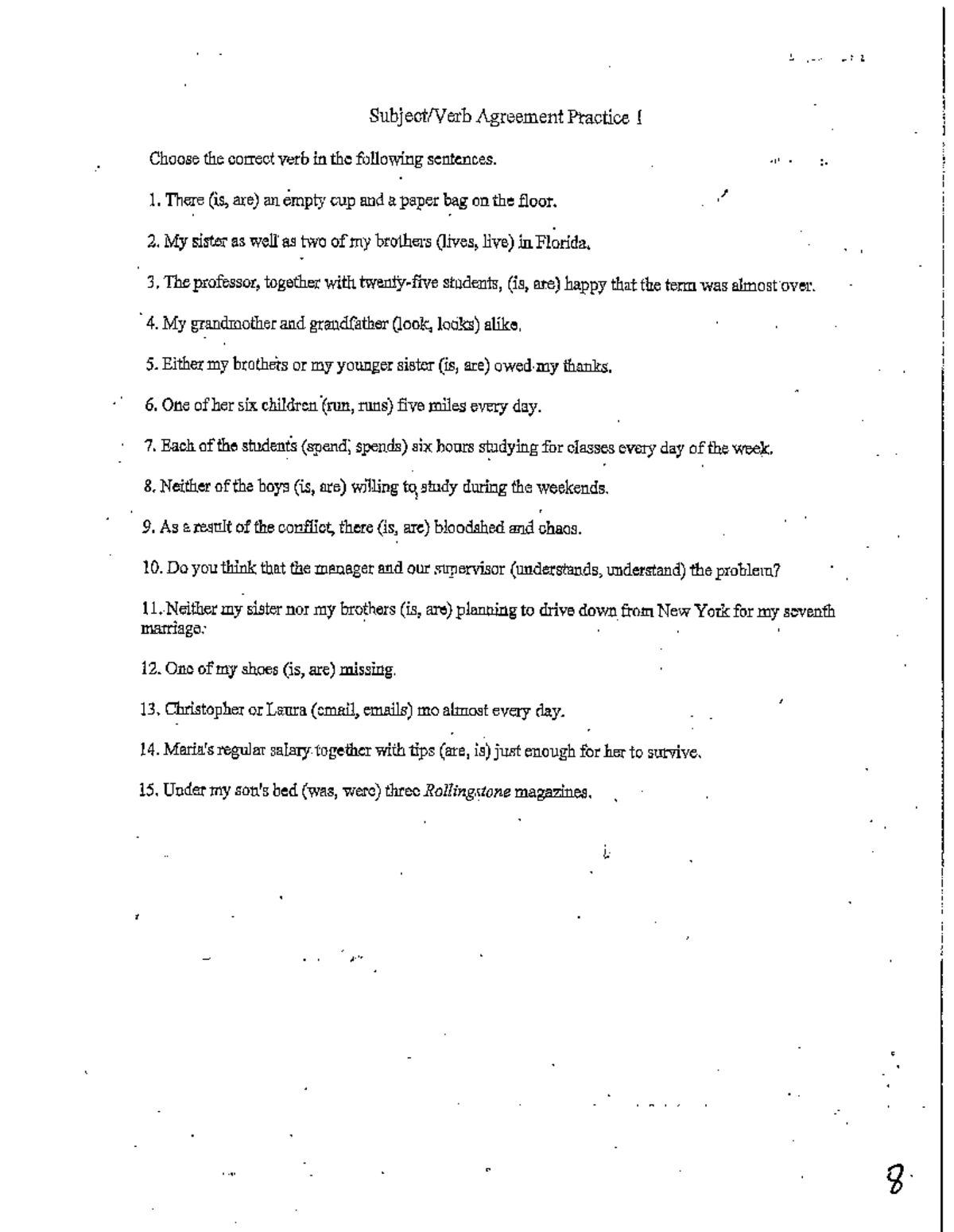 Subject-Verb Agreement Practice 1 & 2: Exercises and Reminders - Studocu