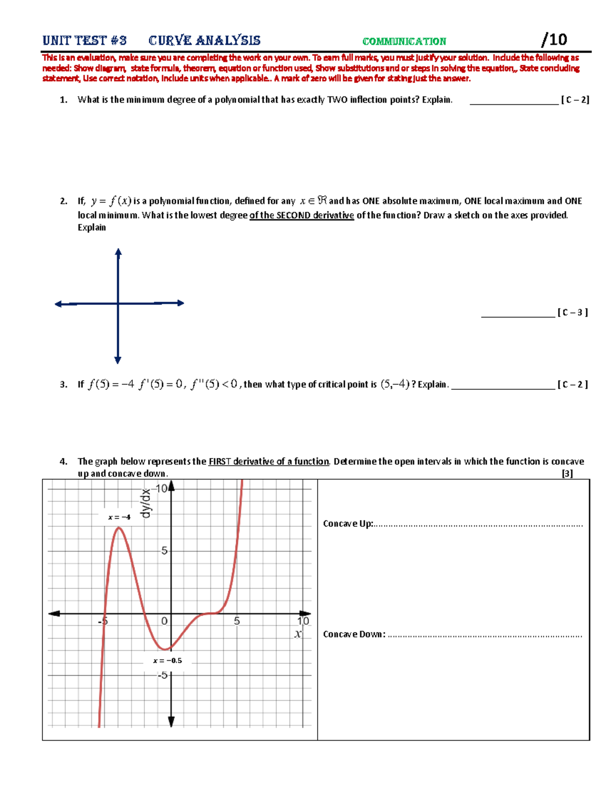MCV4UE Curve Analysis Unit Test #3 Evaluation Guide - Studocu