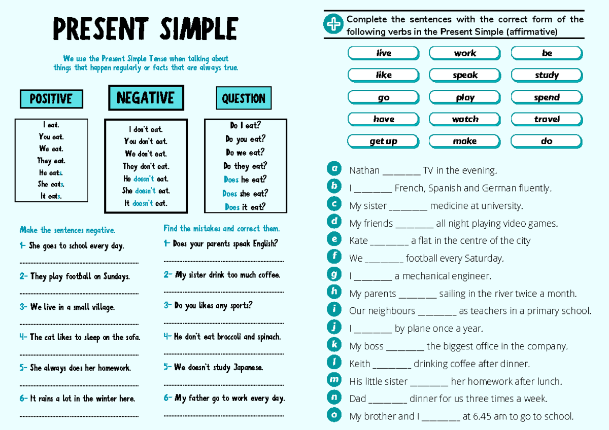 Present Simple Worksheet (Affirmative, Negative, Questions) - Studocu