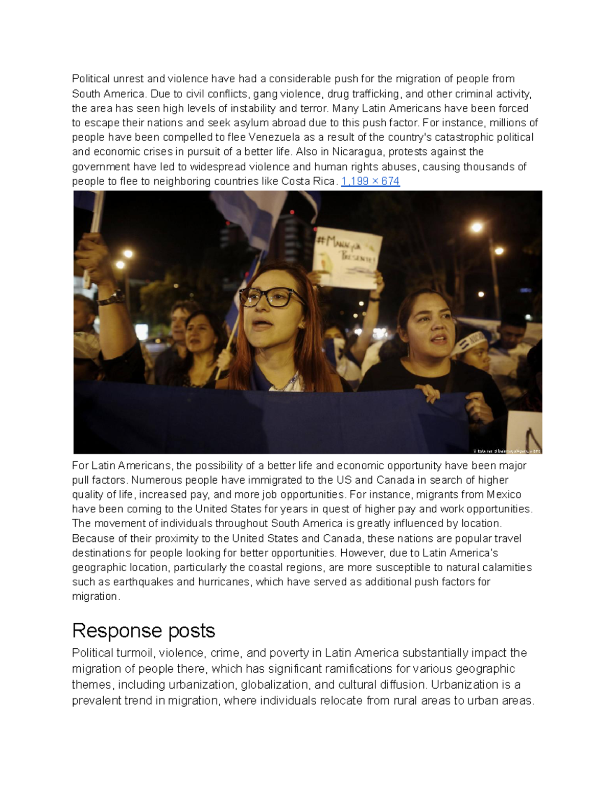 Geo 200 module 2 discussion post-2 - Political unrest and violence have ...