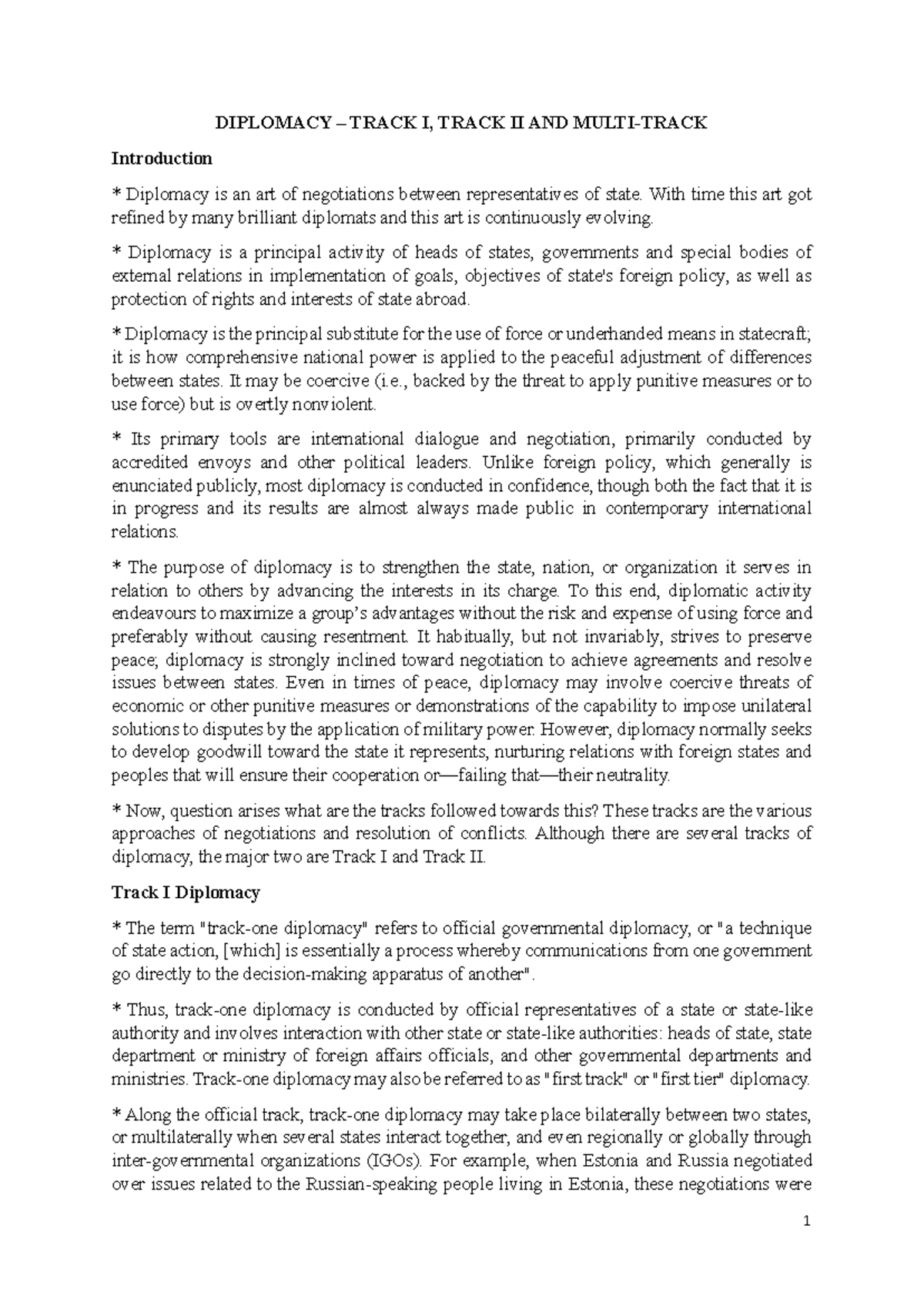 Diplomacy: Understanding Track I, Track II, & Multi-Track Approaches ...