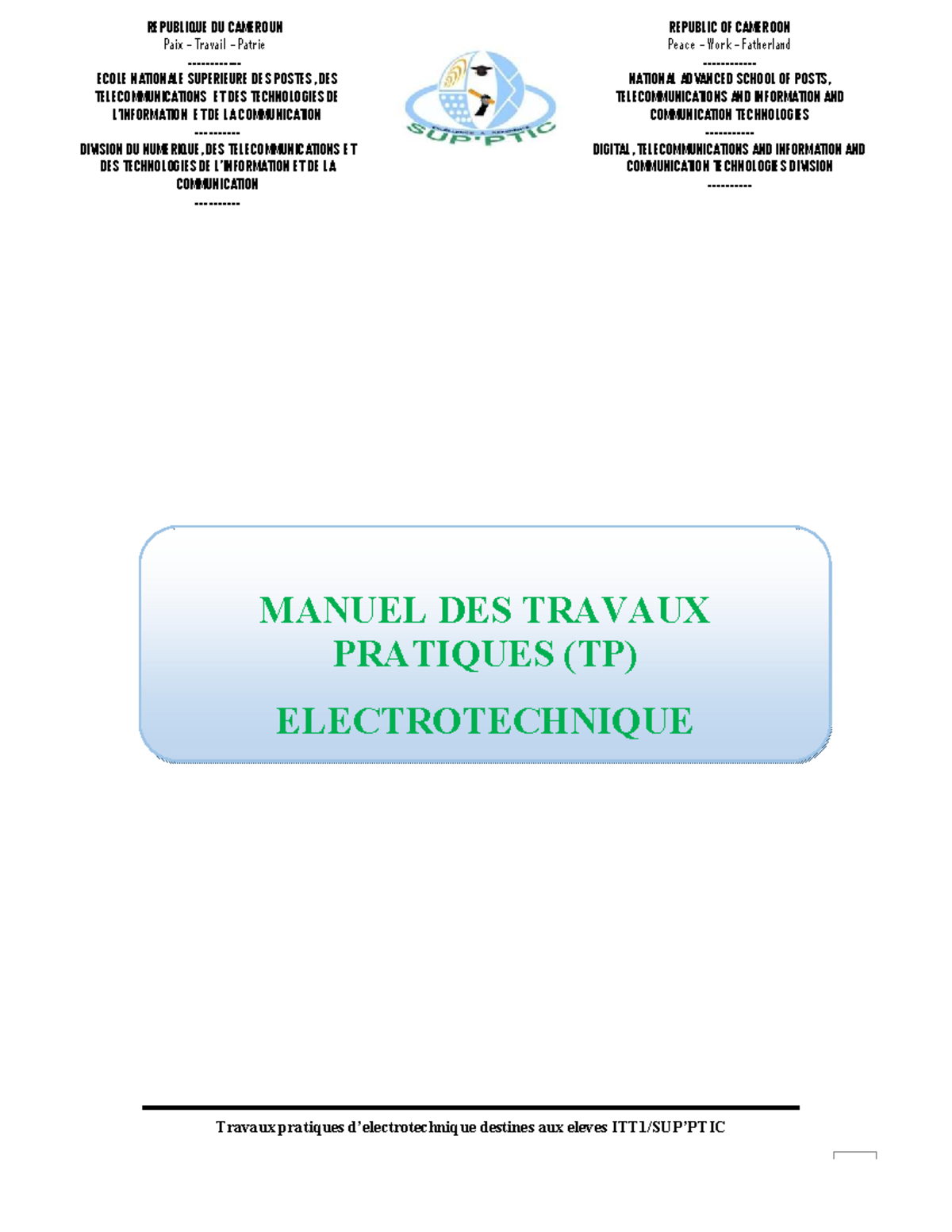 Cahier de TP d'Électrotechnique - UCADTE - Étudiants Niveau 1 - Studocu