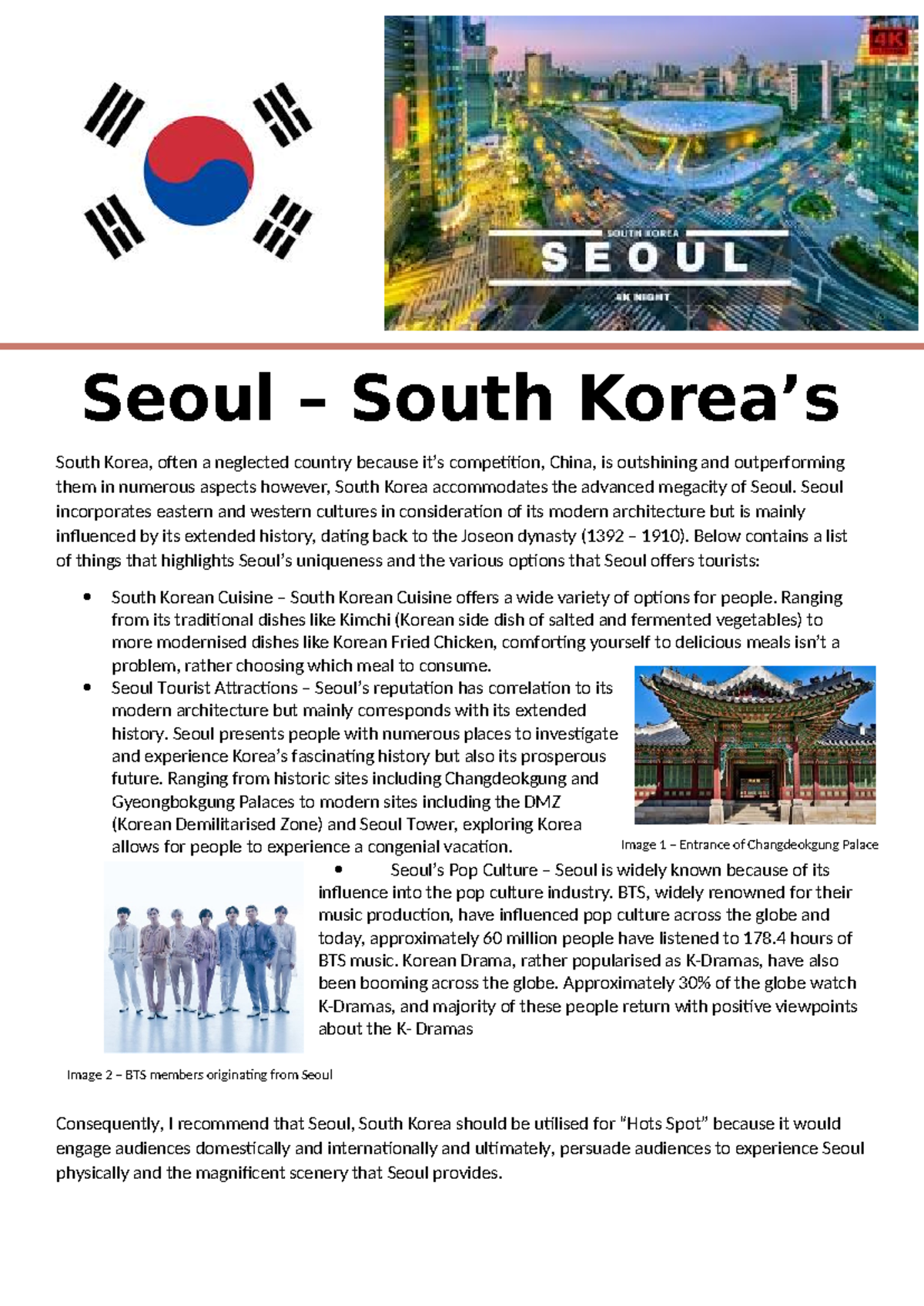 Geography Assignment - Exploring the Unique Aspects of Seoul, South ...