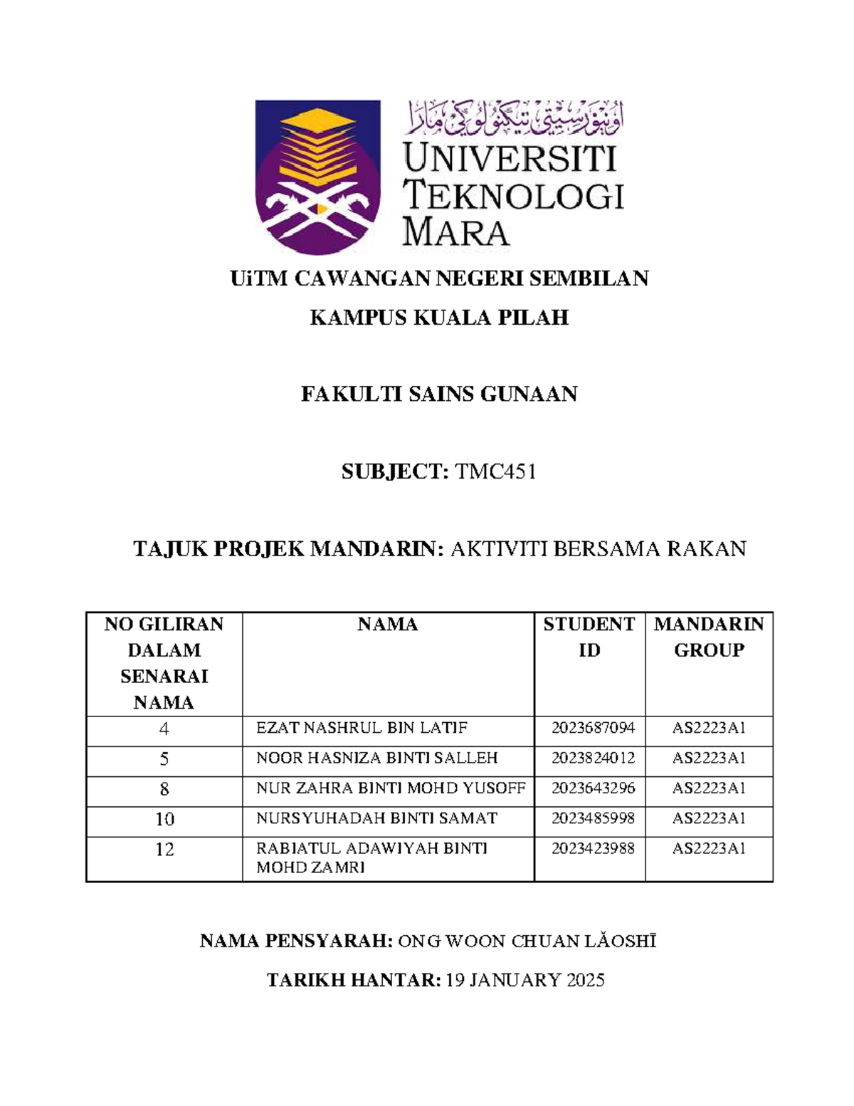 Final Draft Role Play TMC451 N4AS2223A1 - UiTM CAWANGAN NEGERI SEMBILAN KAMPUS KUALA PILAH ...