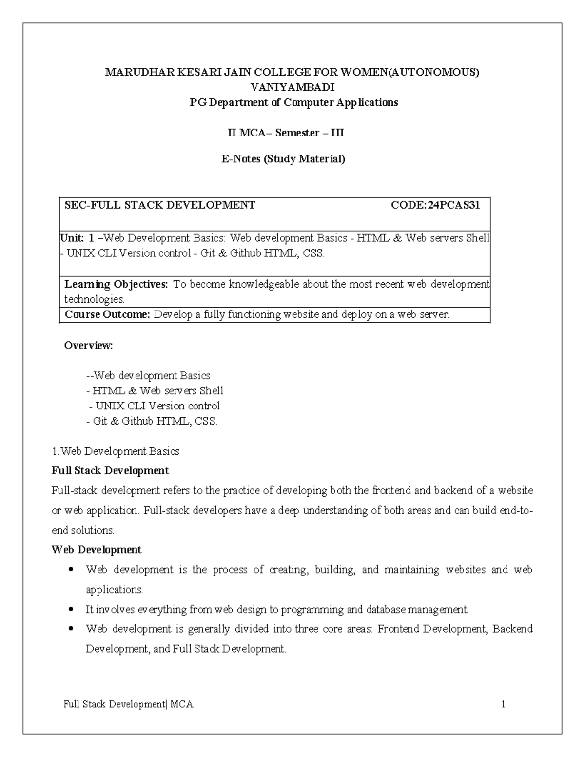 FSD 24PCAS31 Unit 1: Web Development Basics and Technologies - Studocu