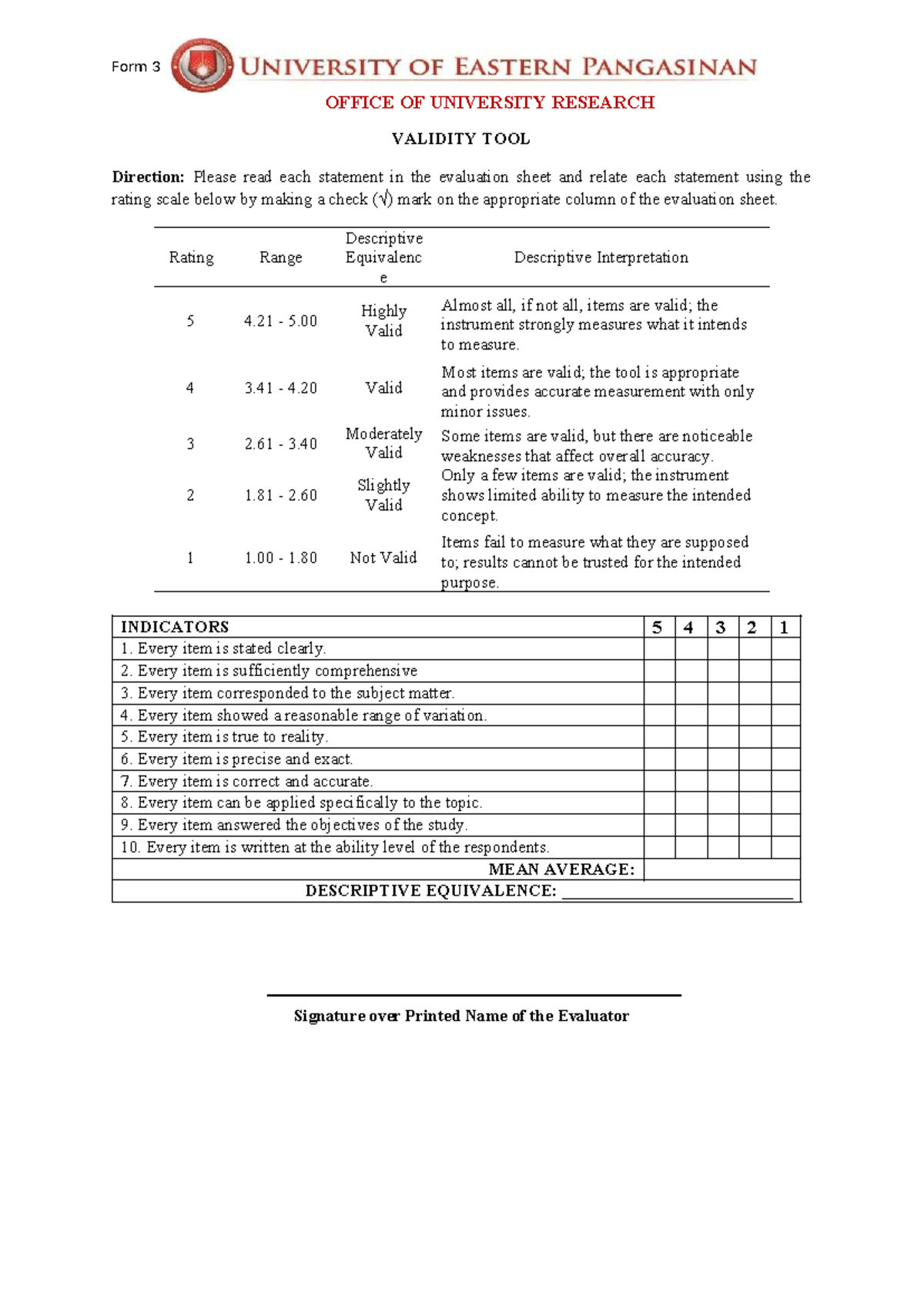 F3 Validity Tool for Research Evaluation and Rating Scale - Studocu