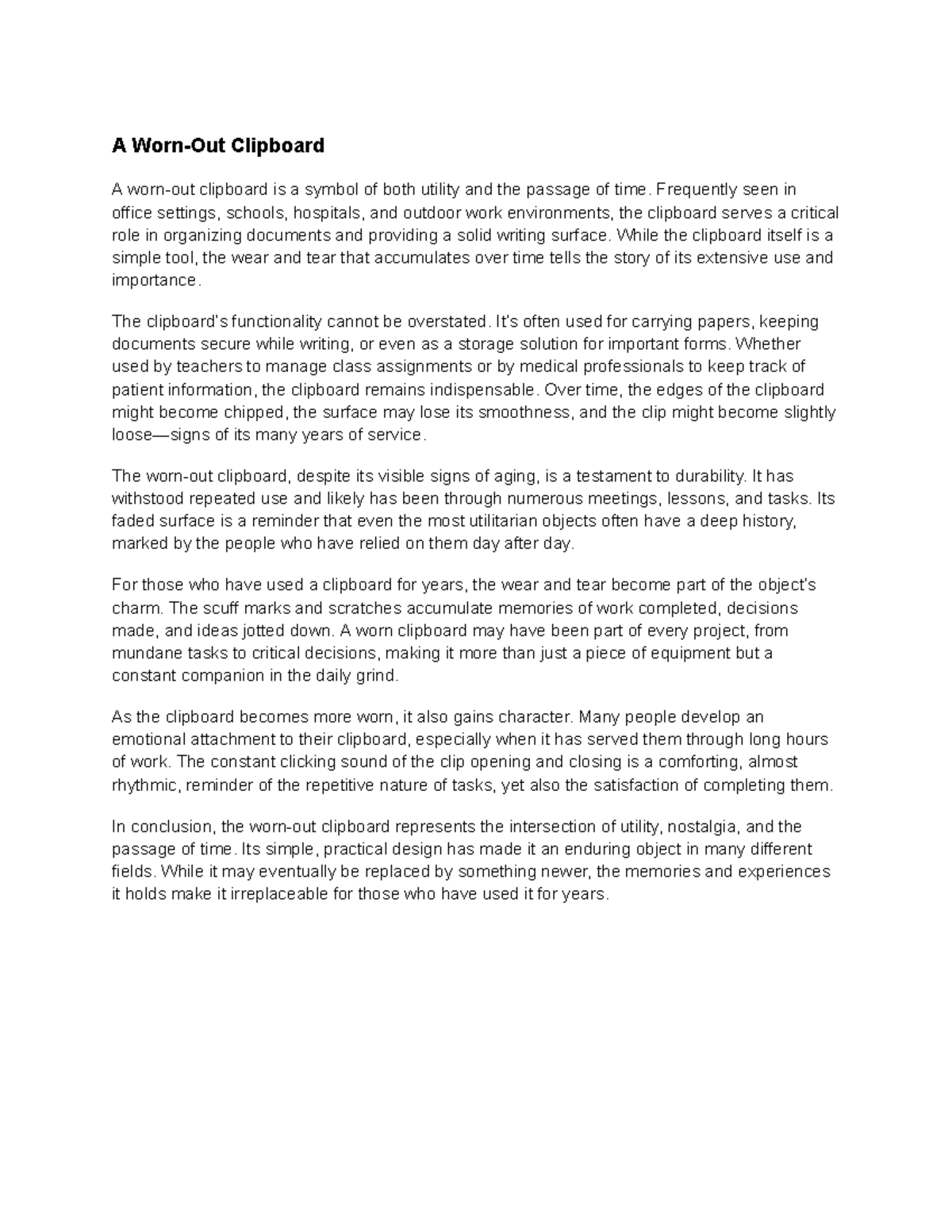 The Clipboard: A Symbol of Utility and Time's Passage - Studocu