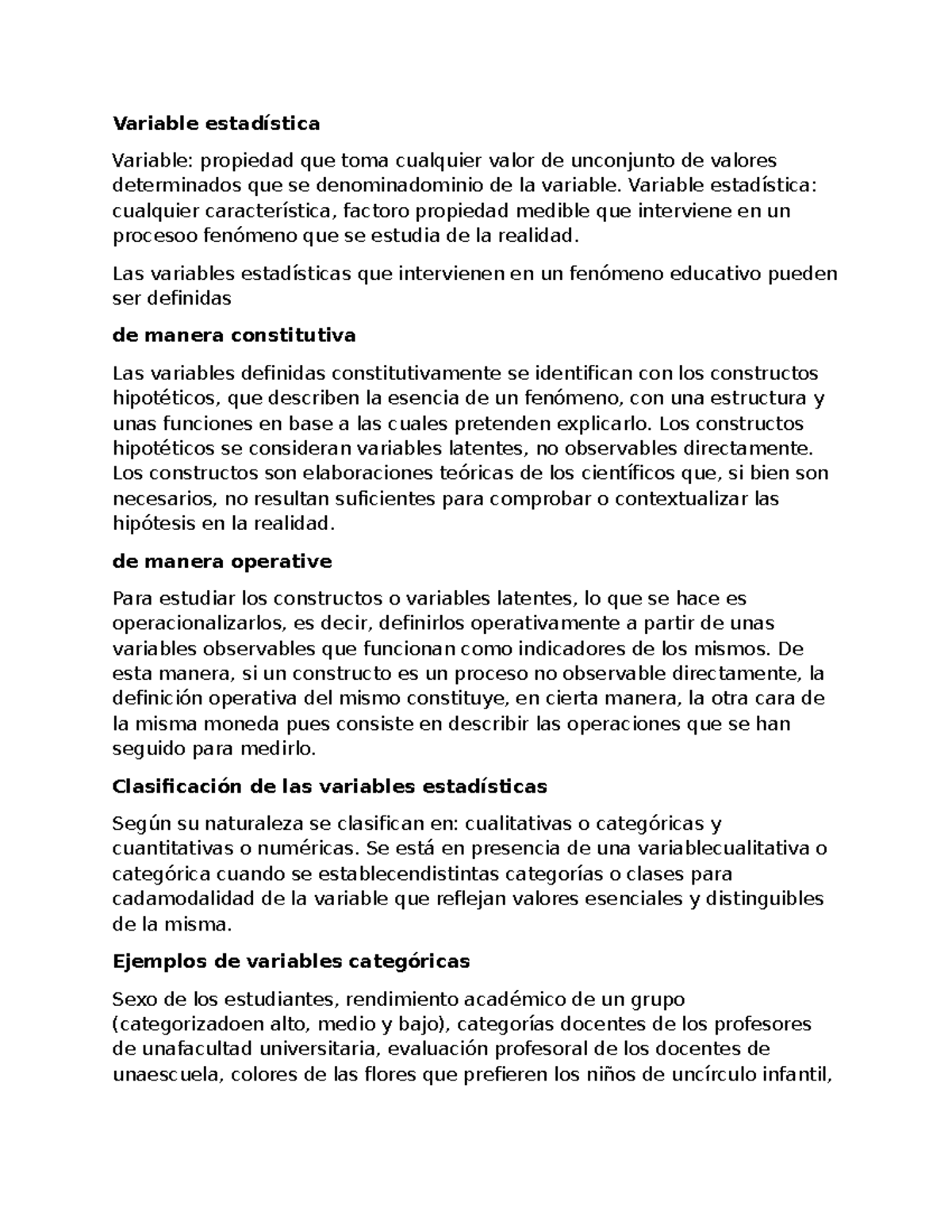 Variables Estadísticas: Definición y Clasificación en Educación - Studocu