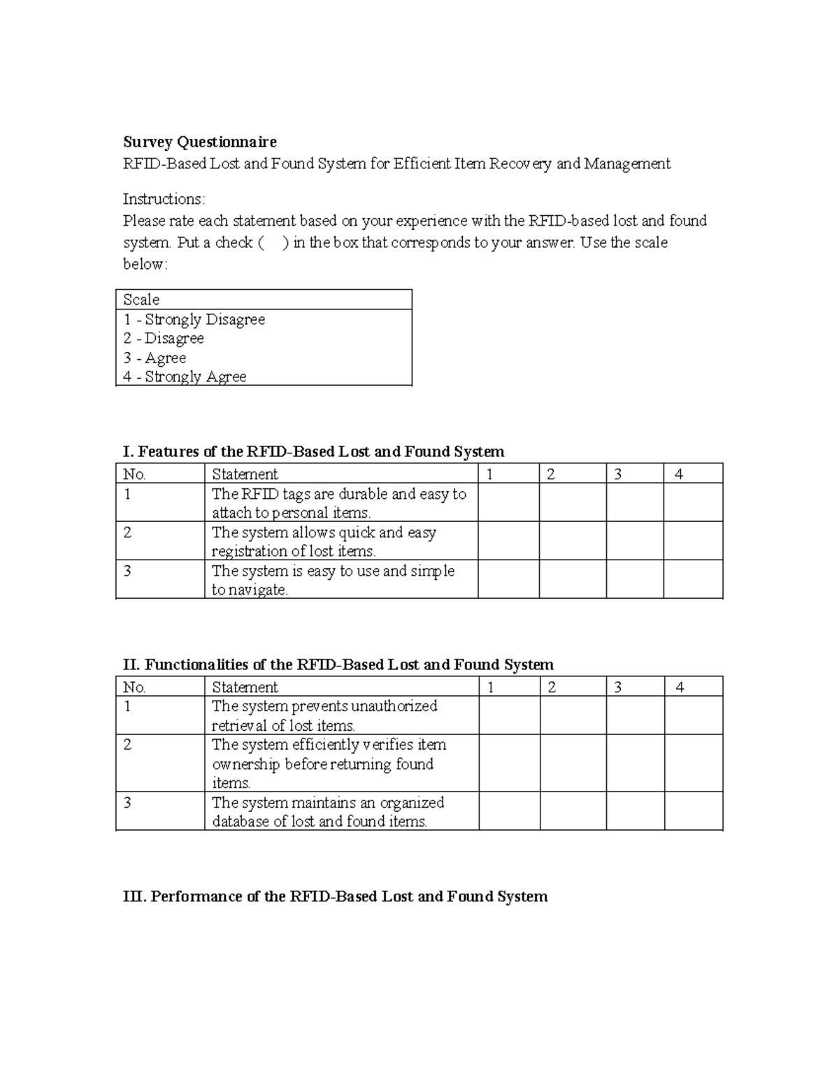 RFID Survey Questionnaire for Lost & Found System Evaluation - Studocu