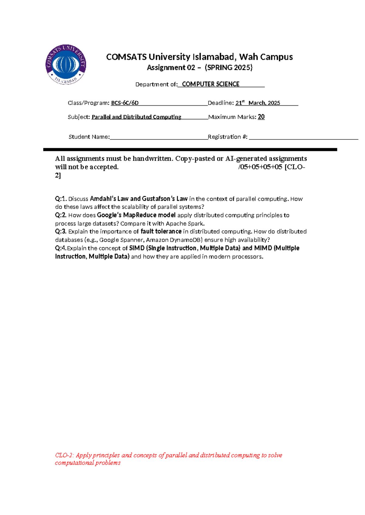 CS 202 - Assignment 02: Parallel & Distributed Computing (Spring 2025) - Studocu