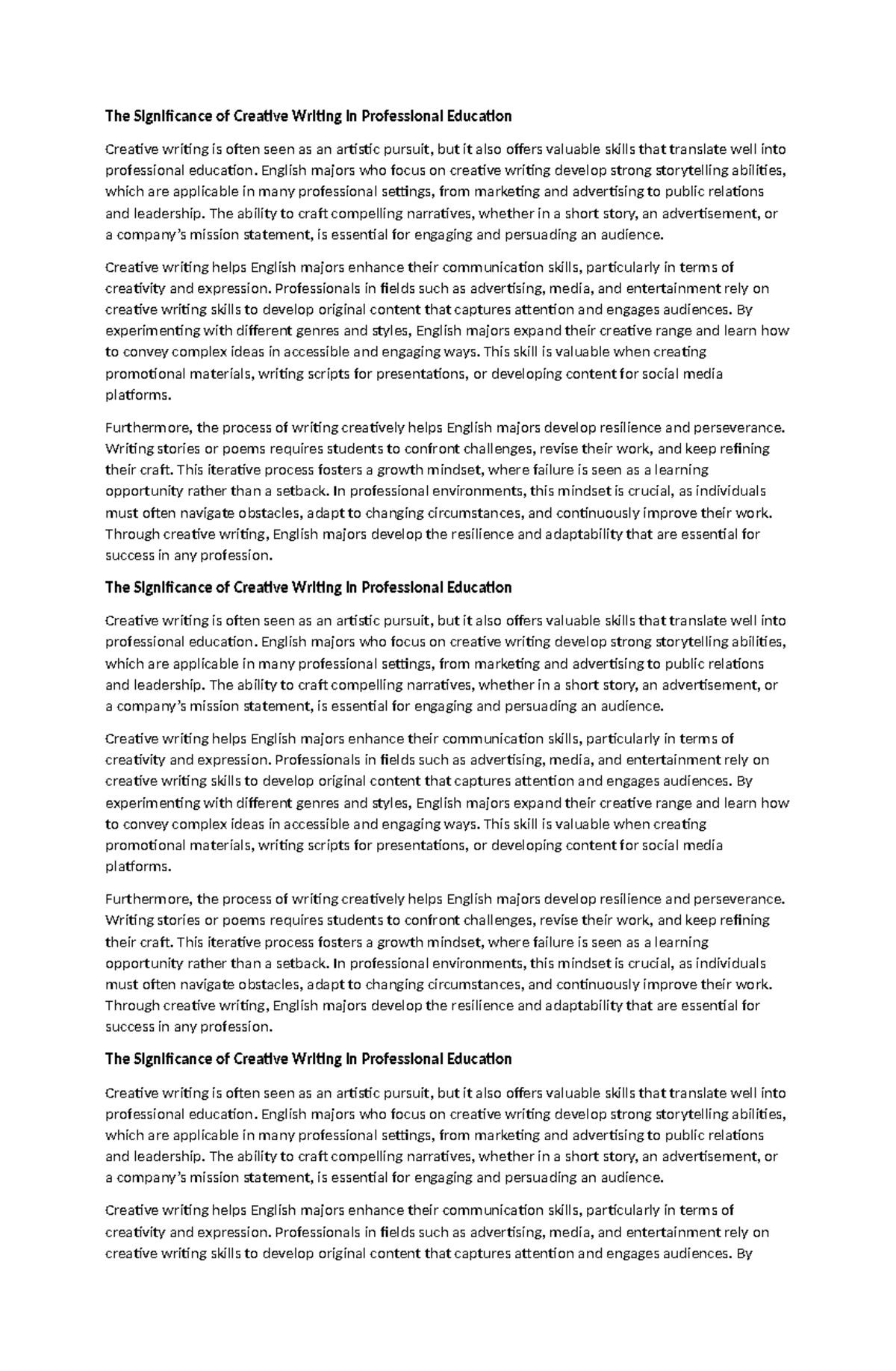 The Significance of Creative Writing in Professional Education ...