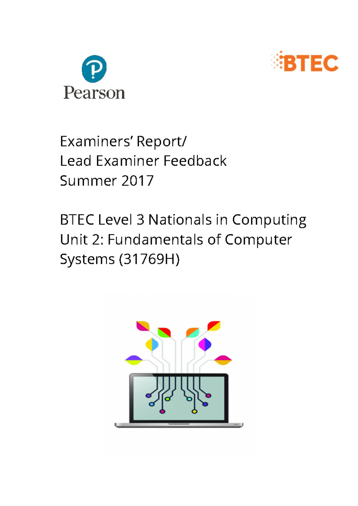 BTEC Level 3 Computing Unit 2: Summer 2017 Exam Performance Analysis ...