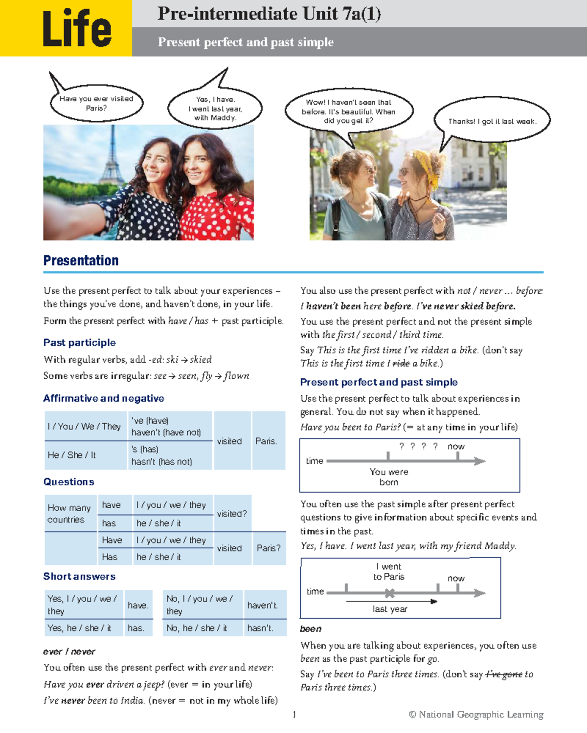 86541 Pre-Intermediate GW 07a-1: Present Perfect vs Past Simple - Studocu