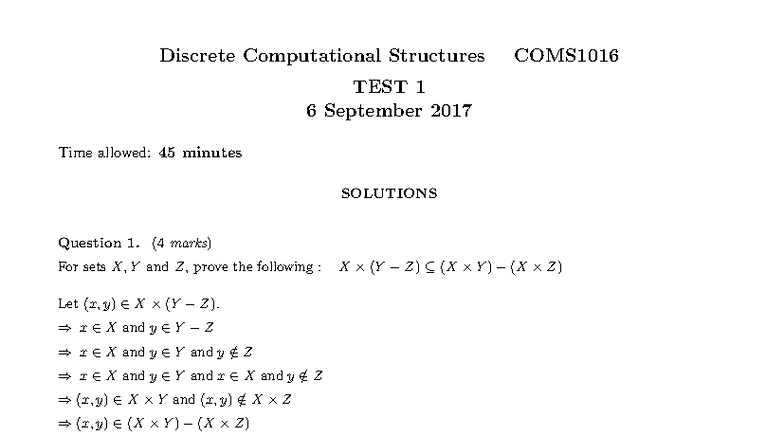 DCS COMS1016 Test 1 Solutions - September 6, 2017 - Studocu