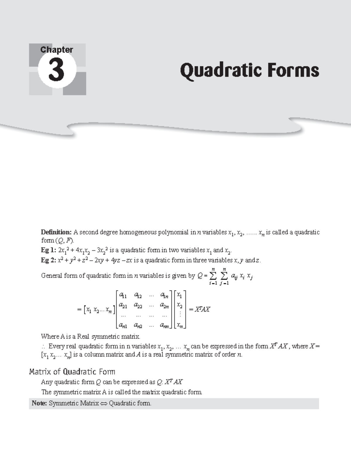 Chapter-3 quadratic forms - Quadratic Forms 1 Quadratic Forms Definition: A second degree - Studocu